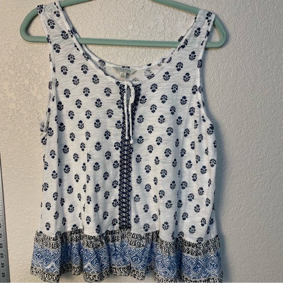 Lucky Brand | Tops | Lucky Brand White And Blue Tie Front Tank Top ...